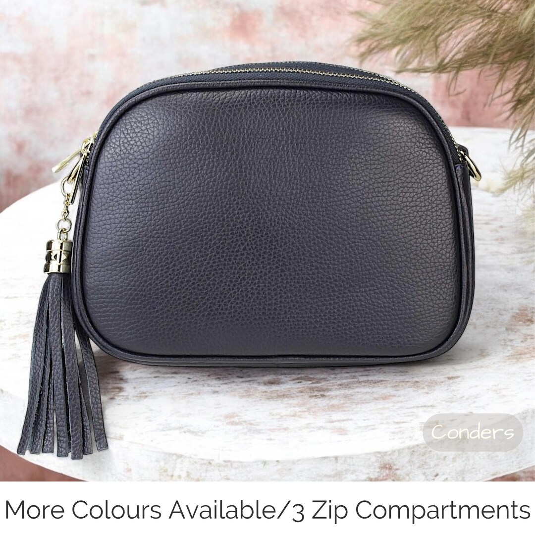Genuine Leather Crossbody Bag With 3 Compartments and Adjustable Strap ...