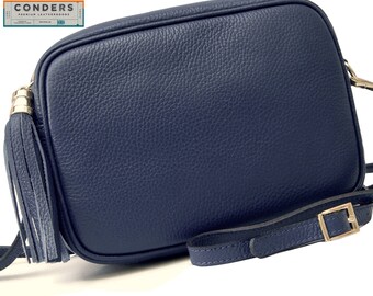 Navy Leather Crossbody Bag - Etsy
