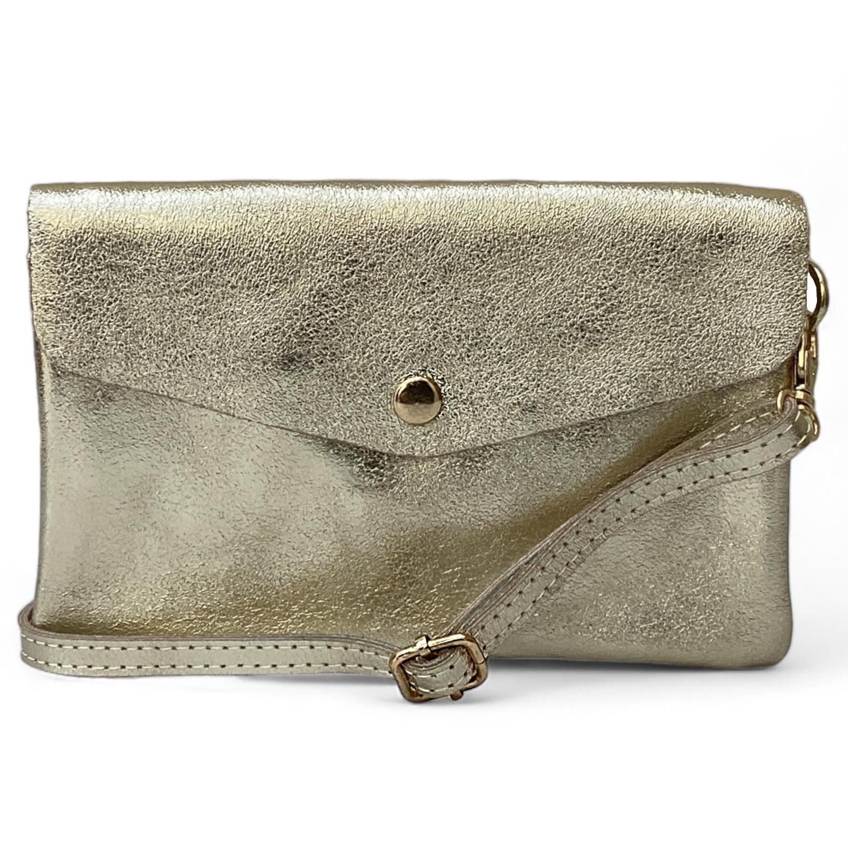 Genuine Metallic Leather Bag, Slim Leather Crossbody Handbag ...