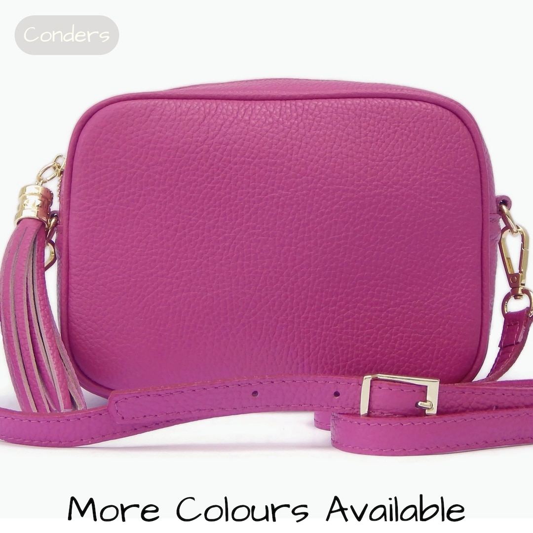 Camera Bag, Fuchsia Pink Italian Leather Crossbody Bag, Small Leather ...