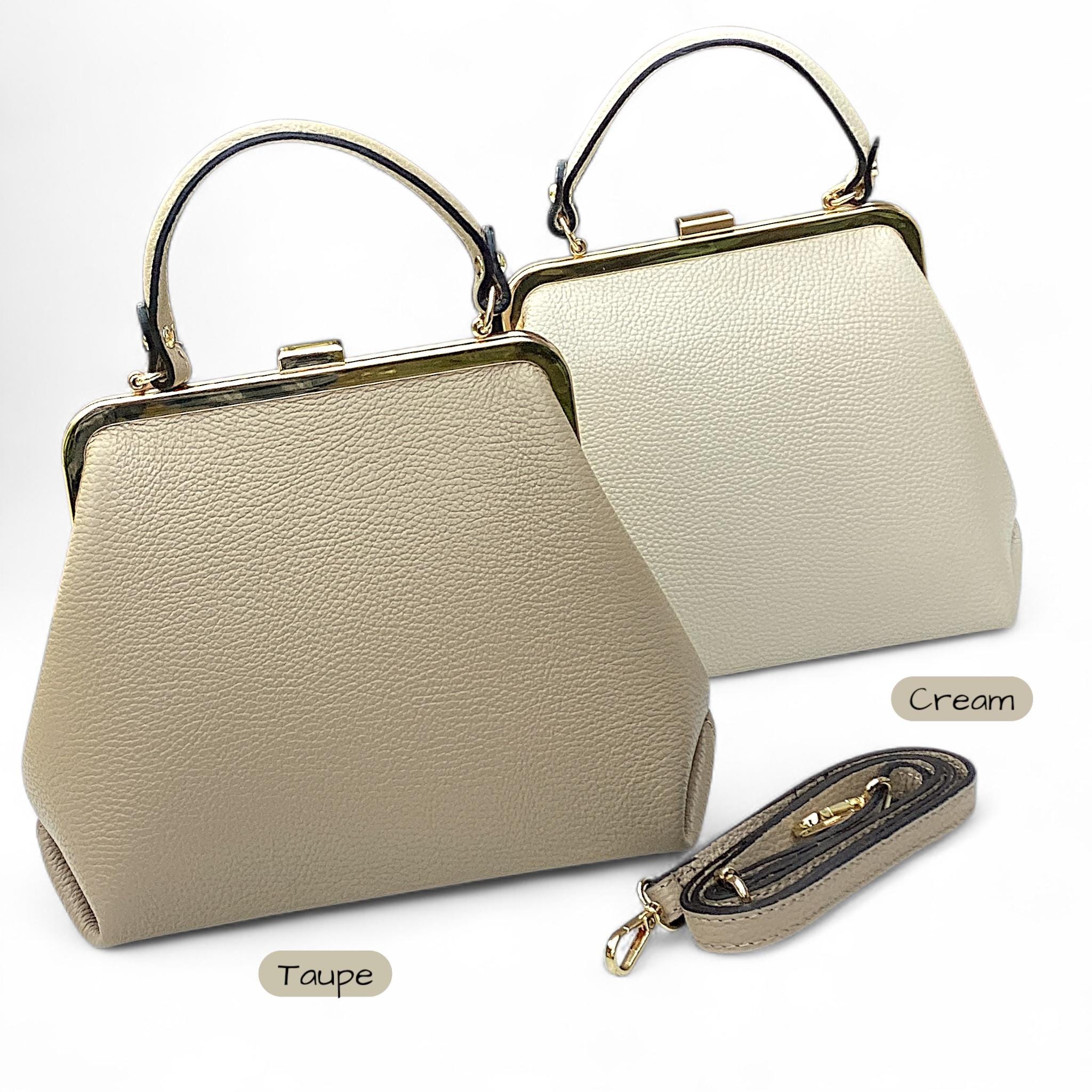 Genuine Leather Top Handle Bag With Snap Clasp Lock With Adjustable ...