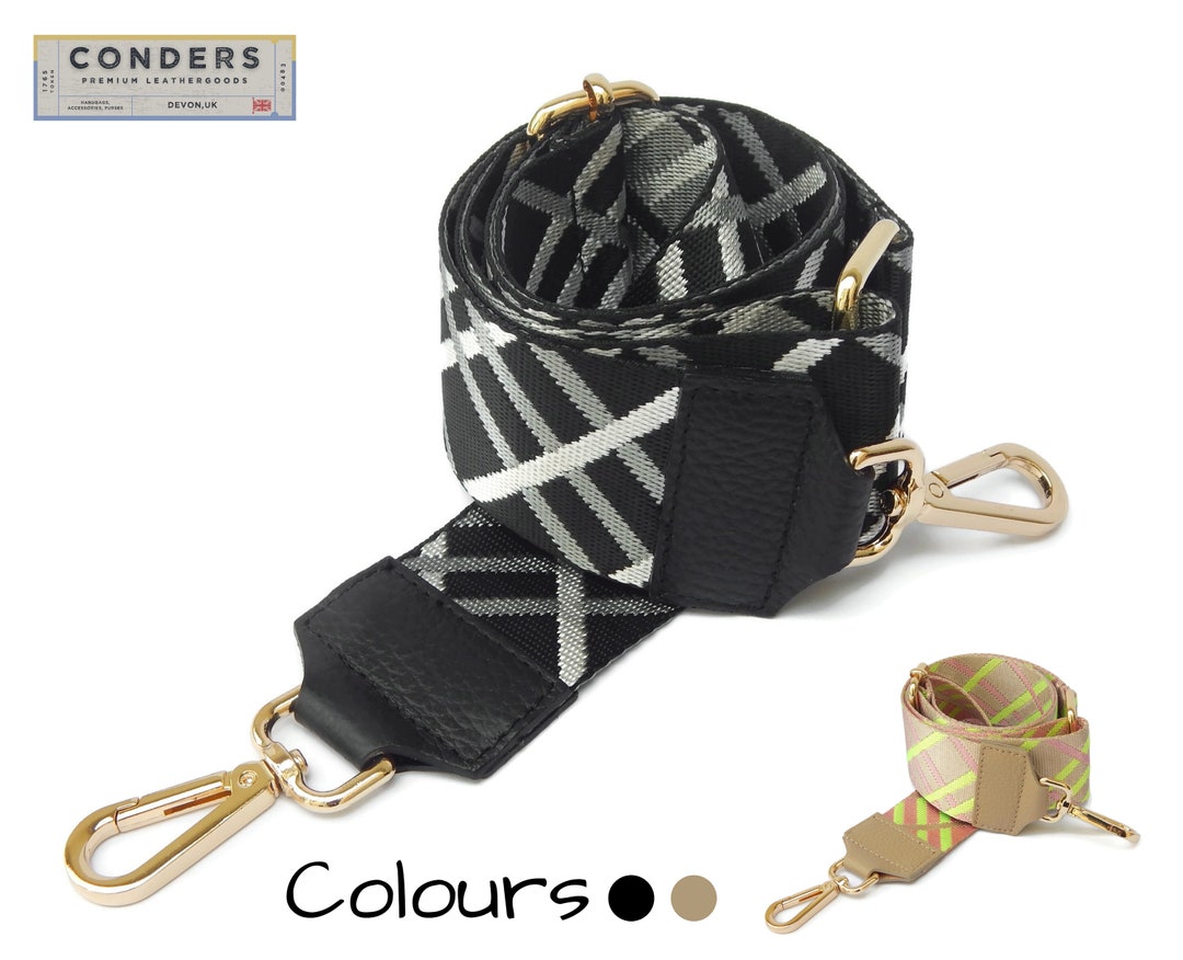 Patterned Bag Strap in Leather and Canvas, Crossbody Adjustable Handbag ...