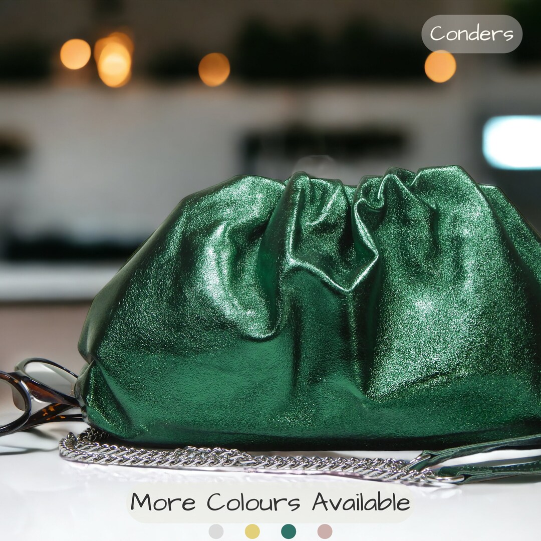 Genuine Metallic Leather Handbag With Kiss Lock Closure and Chain Strap ...