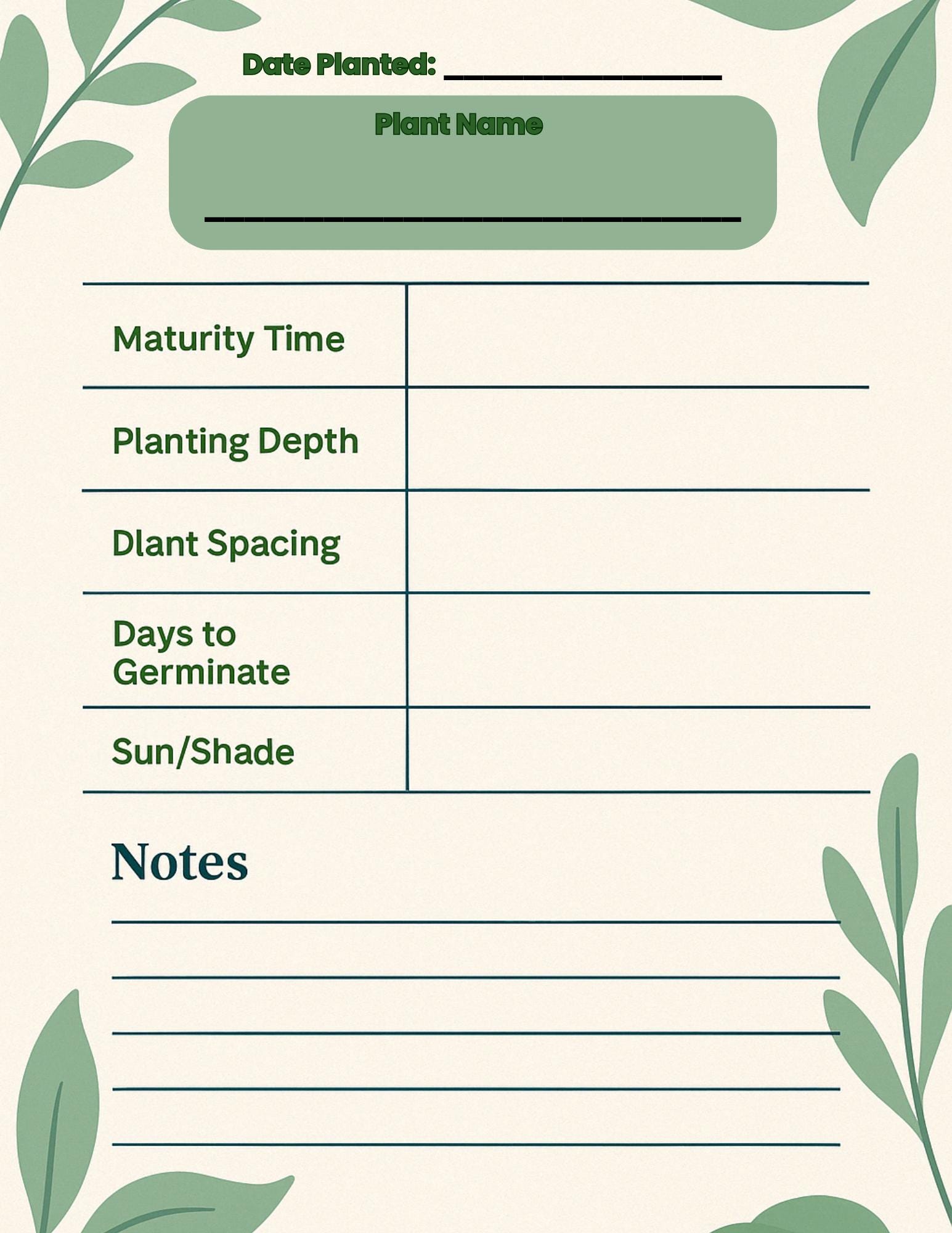 Plant Growing Tracker | Printable Garden Journal & Plant Log Book ...