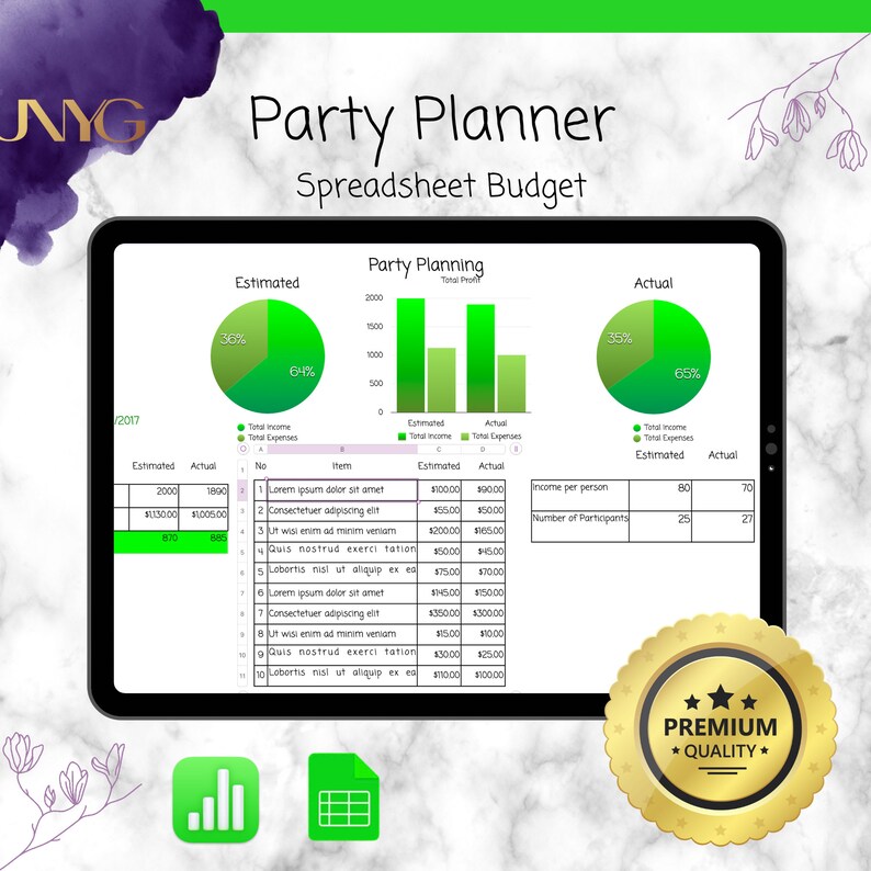 Party Planner Budget Spreadsheet Numbers Google Sheets Green - Etsy