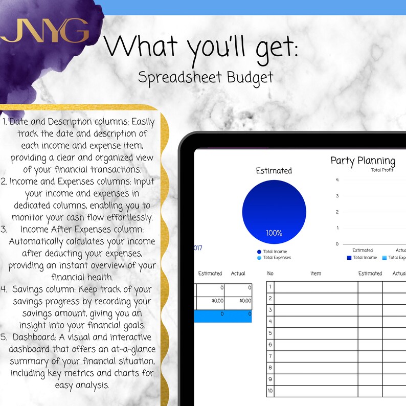 Party Planner Budget Spreadsheet Numbers Google Sheets Blue - Etsy