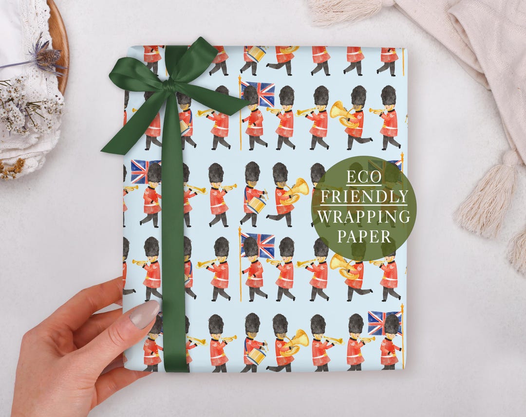 London Wrapping Paper With Blue Marching Band Design - Luxury Gift Wrap ...