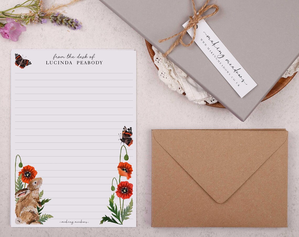 A5 Personalised Letter Writing Paper Box With Rabbit - Lined or Unlined ...