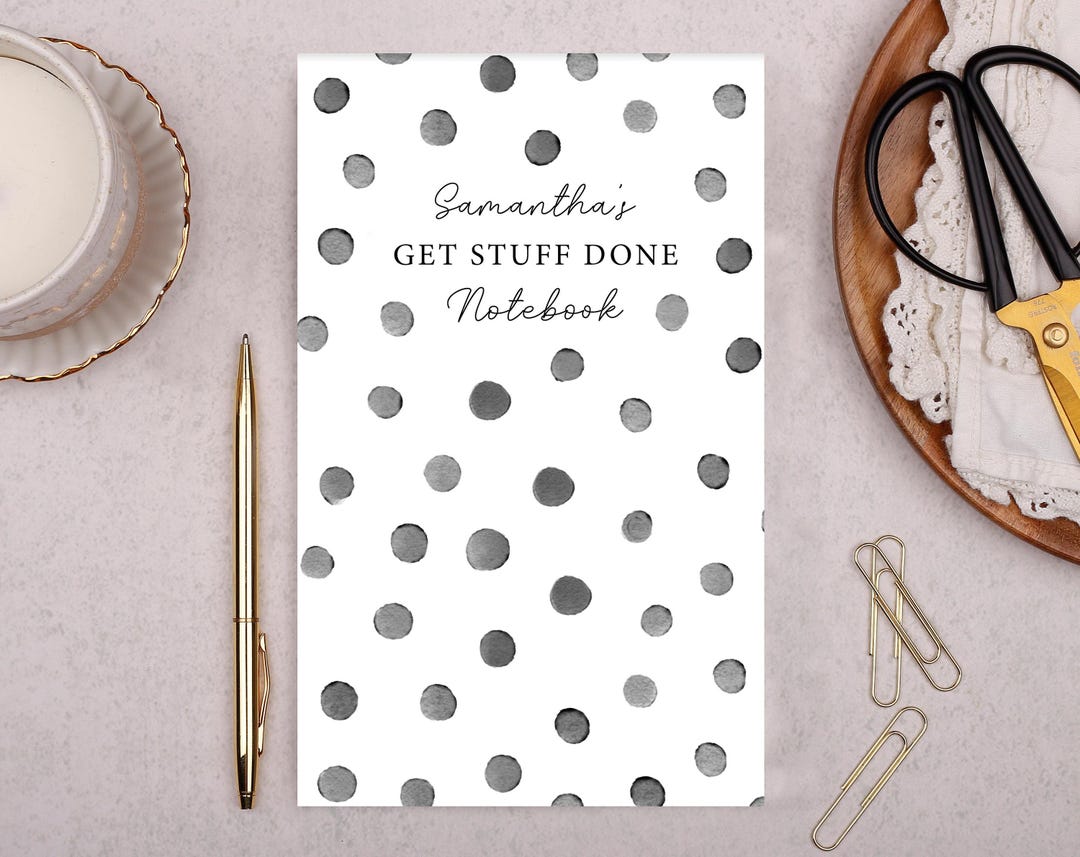 Personalised Notebook Black Polka Dot Design - Office Desk Pad or to Do ...