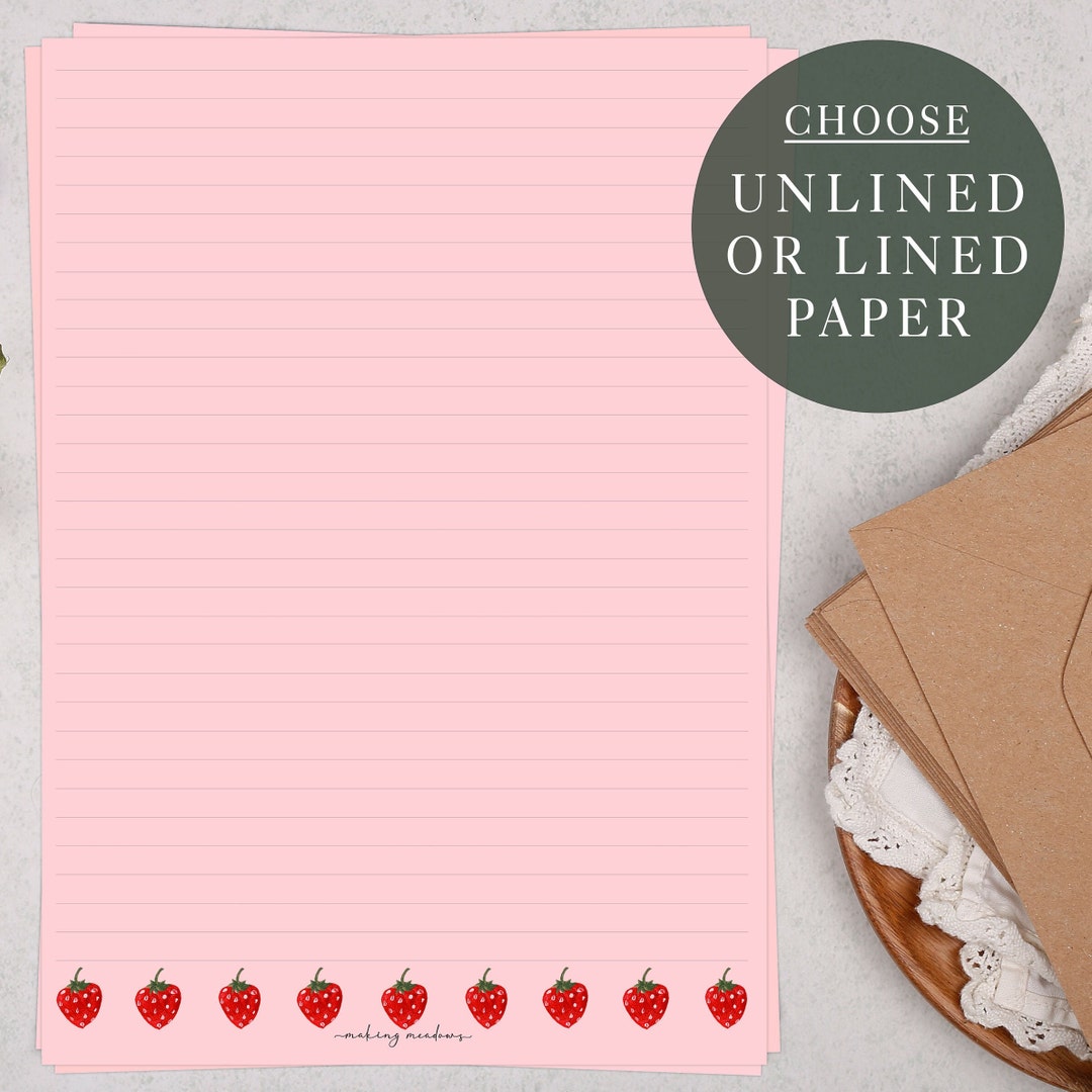 A4 Pink Letter Writing Paper Sheets | Strawberry Border | Strawberries ...