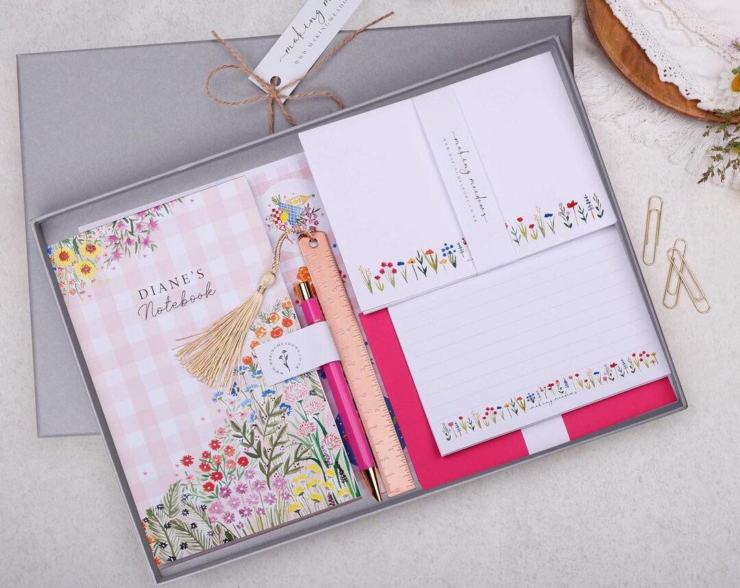 Personalised Pink Gingham Stationery Gift Box - Notebook, to Do List ...