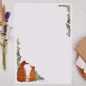 A4 Letter Writing Paper Sheets | Foxes and Meadow Florals | Lined or ...
