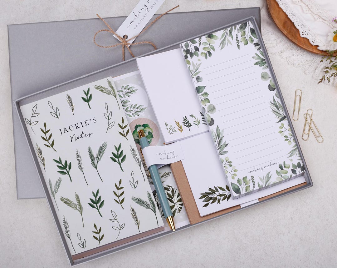 Personalised Botanical Stationery Gift Box - Notebook, to Do List Pad ...