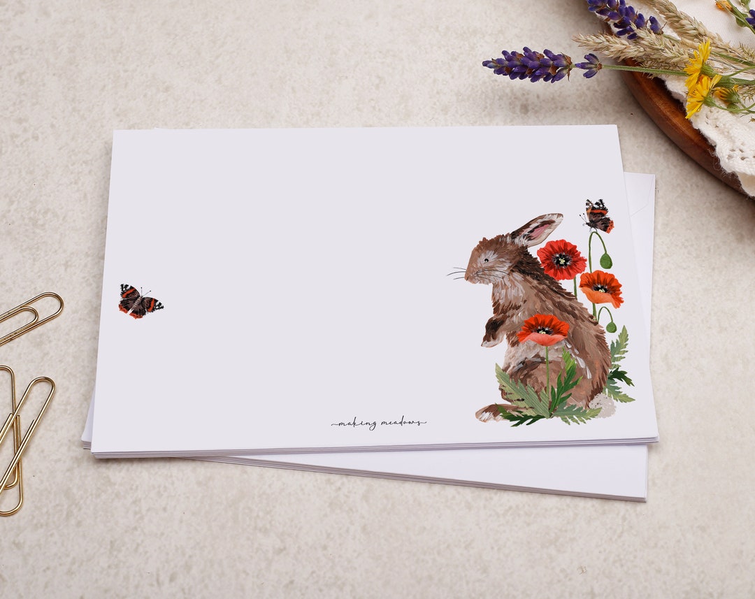 C6 Decorated Envelopes | Bunny Rabbit With Poppy Flower Design | Gummed ...