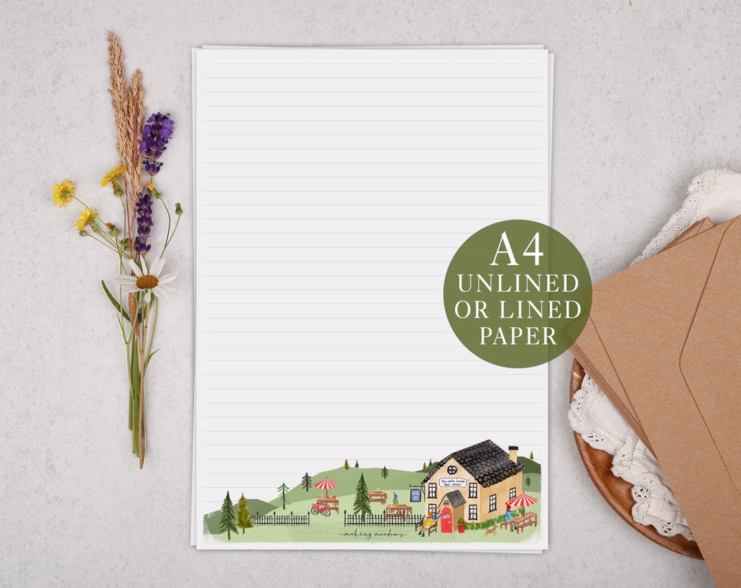 A4 Letter Writing Paper With Village Pub - Lined or Unlined Stationery ...
