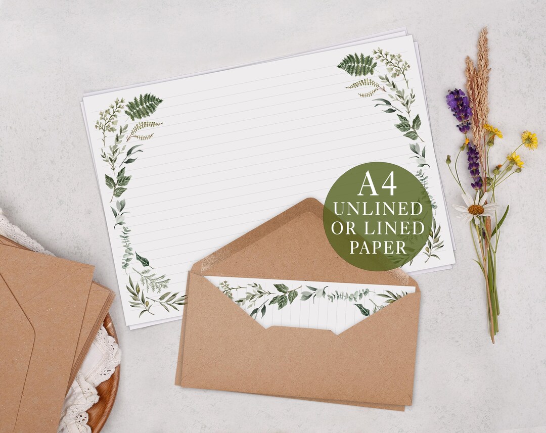A4 Landscape Letter Writing Paper With Botanical Greenery - Lined or ...