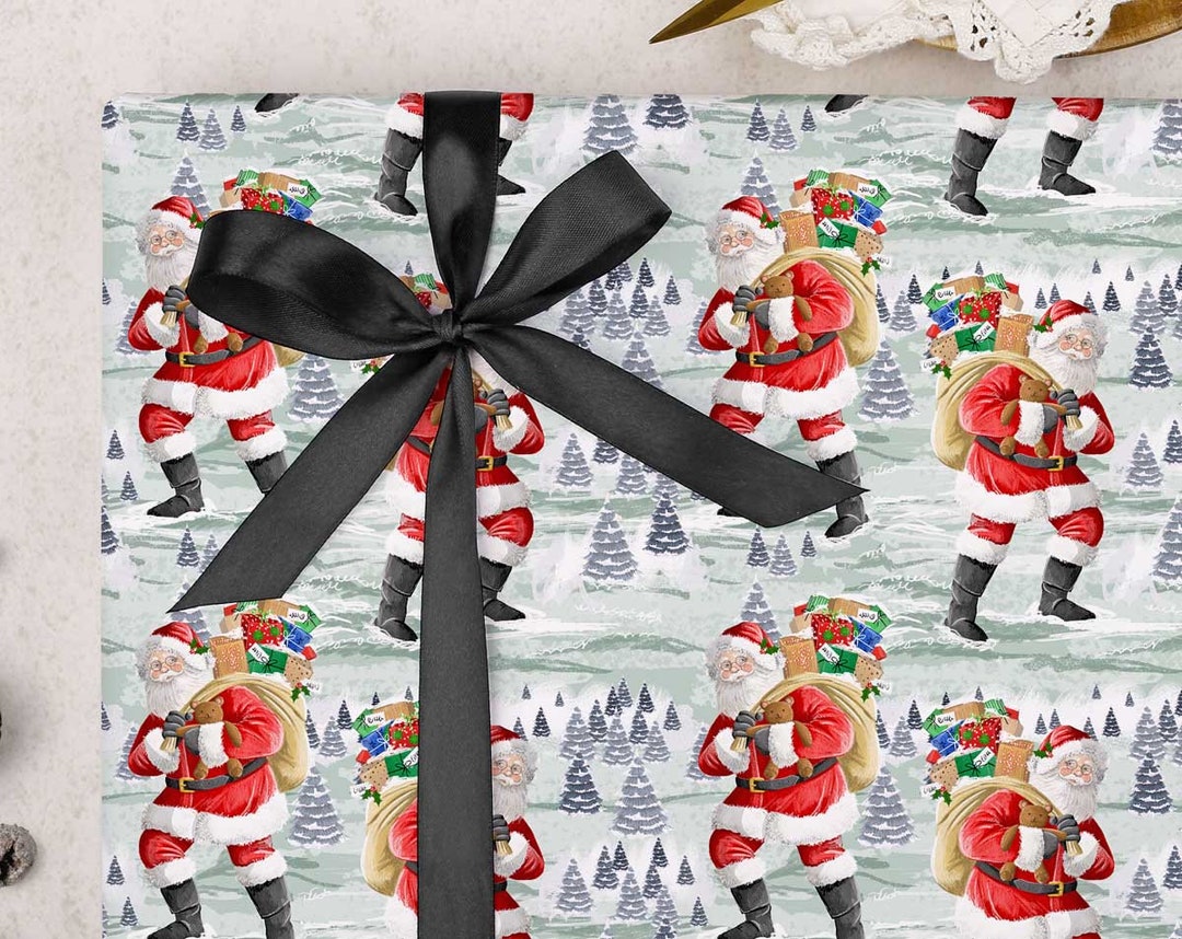 Christmas Wrapping Paper | Traditional Santa Gift Wrap | FOLDED Single ...