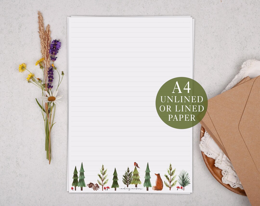A4 Letter Writing Paper With Woodland Animals - Lined or Unlined ...