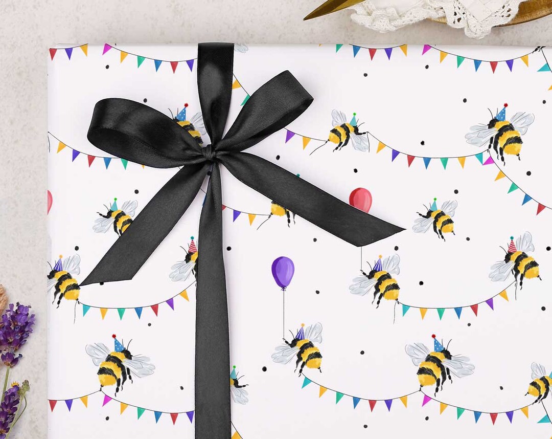 Wrapping Paper for Him | Bee Gift Wrap | FOLDED Single Sheet Wrap in a ...