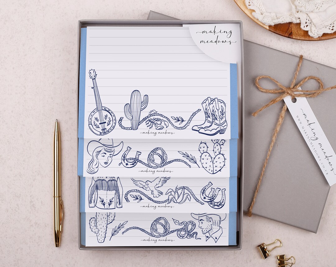 Cowboy Letter Writing Set With Blue Envelopes | Wild West Gift Box or ...