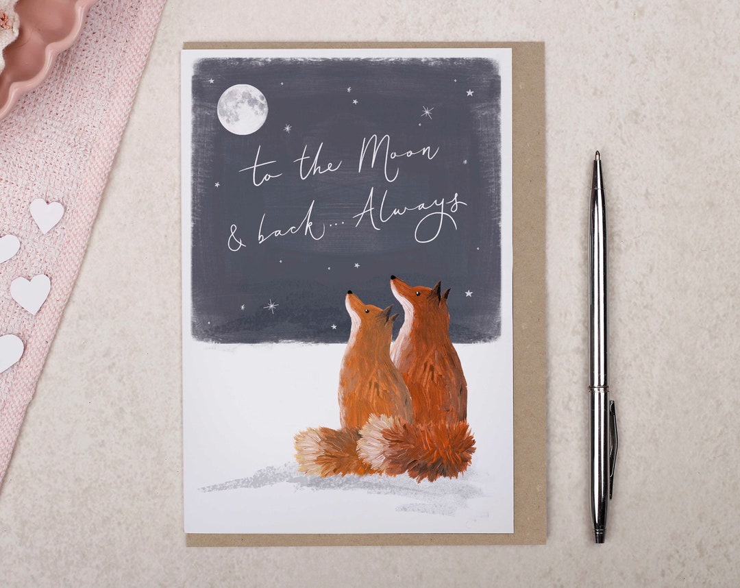 Fox Anniversary Card for Him or Her, to the Moon and Back Foxes ...