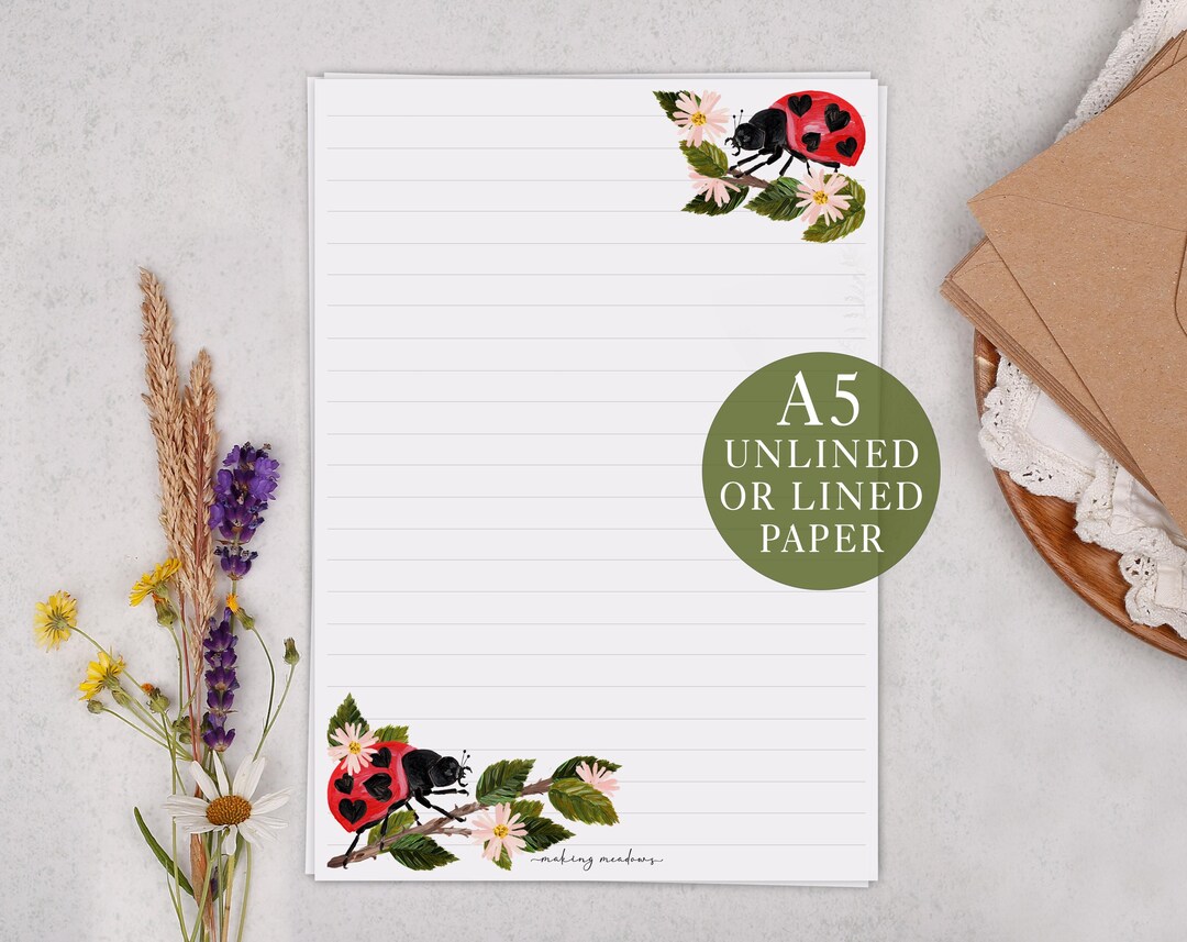 A5 Letter Writing Paper With Ladybird Insect - Lined or Unlined ...