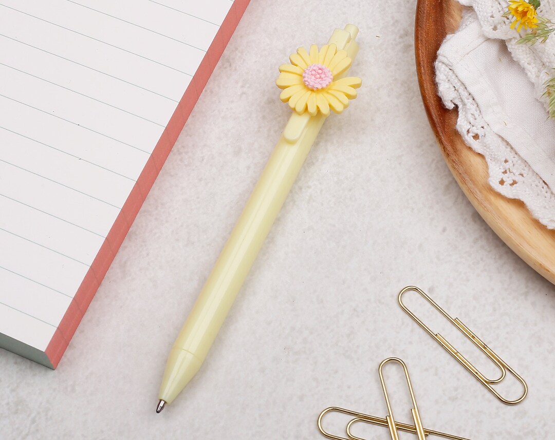 Yellow Pen With Daisy Flower - Ballpoint for Letter Writing or School ...
