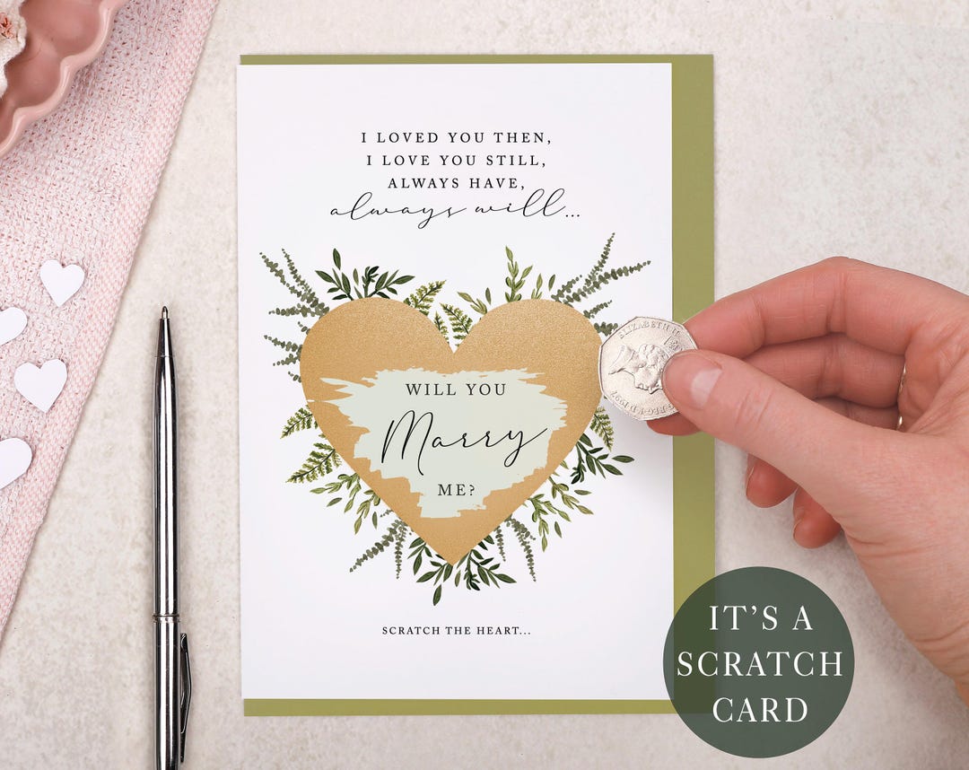 Poem Will You Marry Me Scratch to Reveal Card - Botanical Gold Heart ...