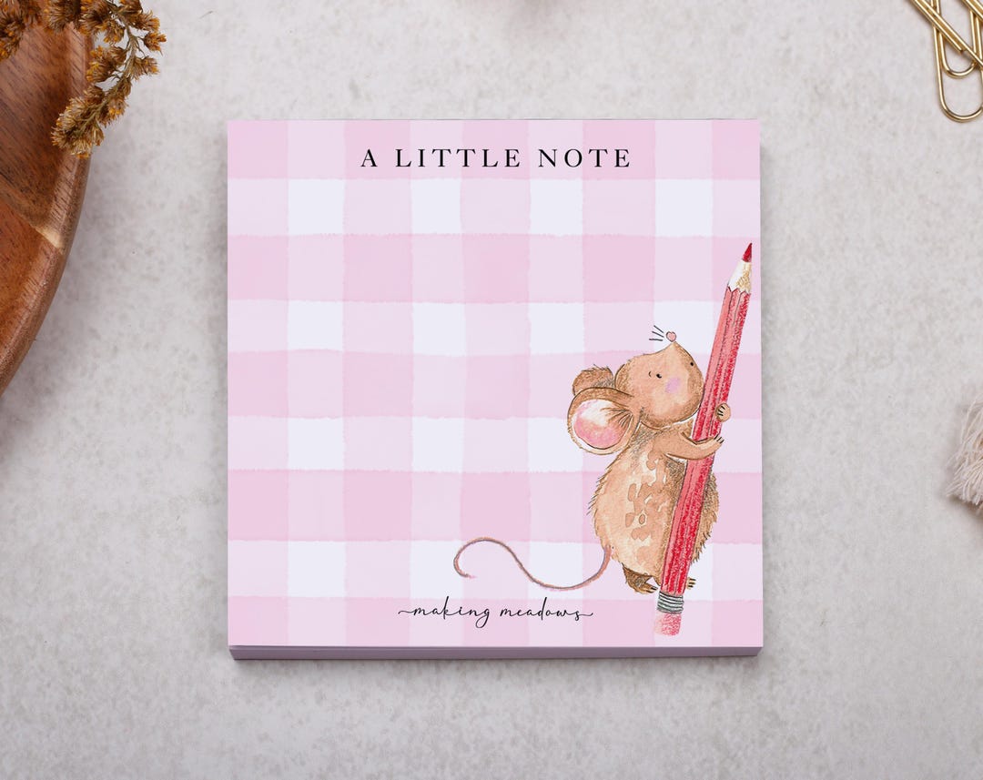 Memo Pad With Pink Mouse Design - Stationery Note Block for Telephone ...