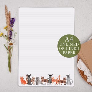 A4 Letter Writing Paper With Cat Design - Lined or Unlined Stationery ...