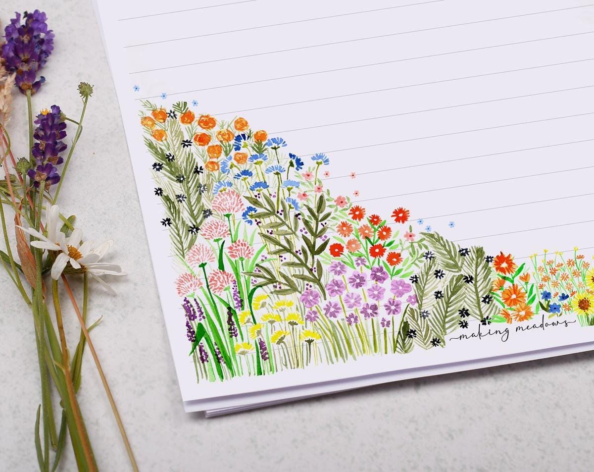 A4 Letter Writing Paper With Watercolour Floral Flowers - Lined or ...