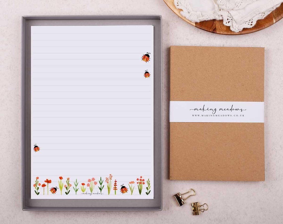 Papel para escribir cartas A5 con diseño floral, sobres kraft, con o ...