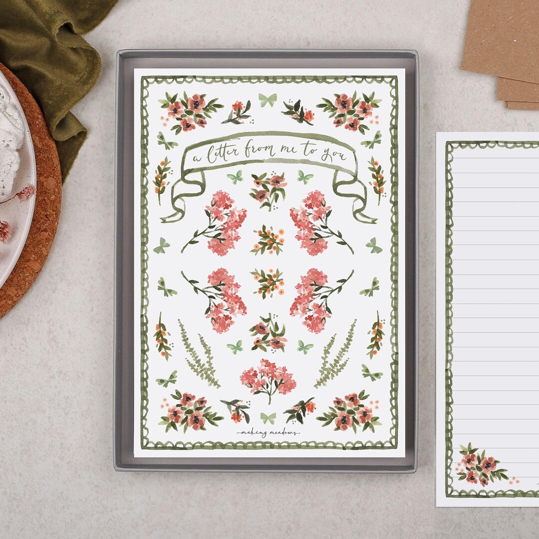A5 Letter Writing Paper With Traditional Pink Floral Pattern - Lined or ...