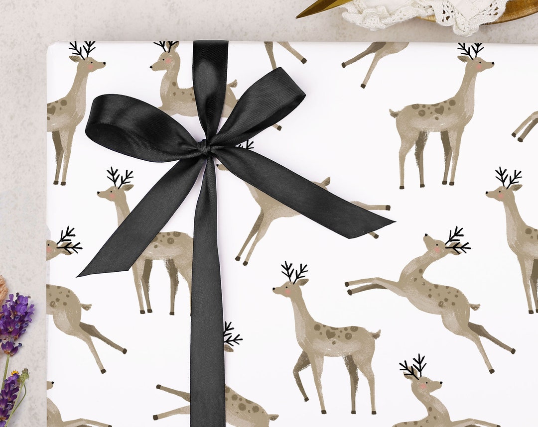 Deer Christmas Wrapping Paper | Reindeer Rudolf Prancing Gift Wrap ...