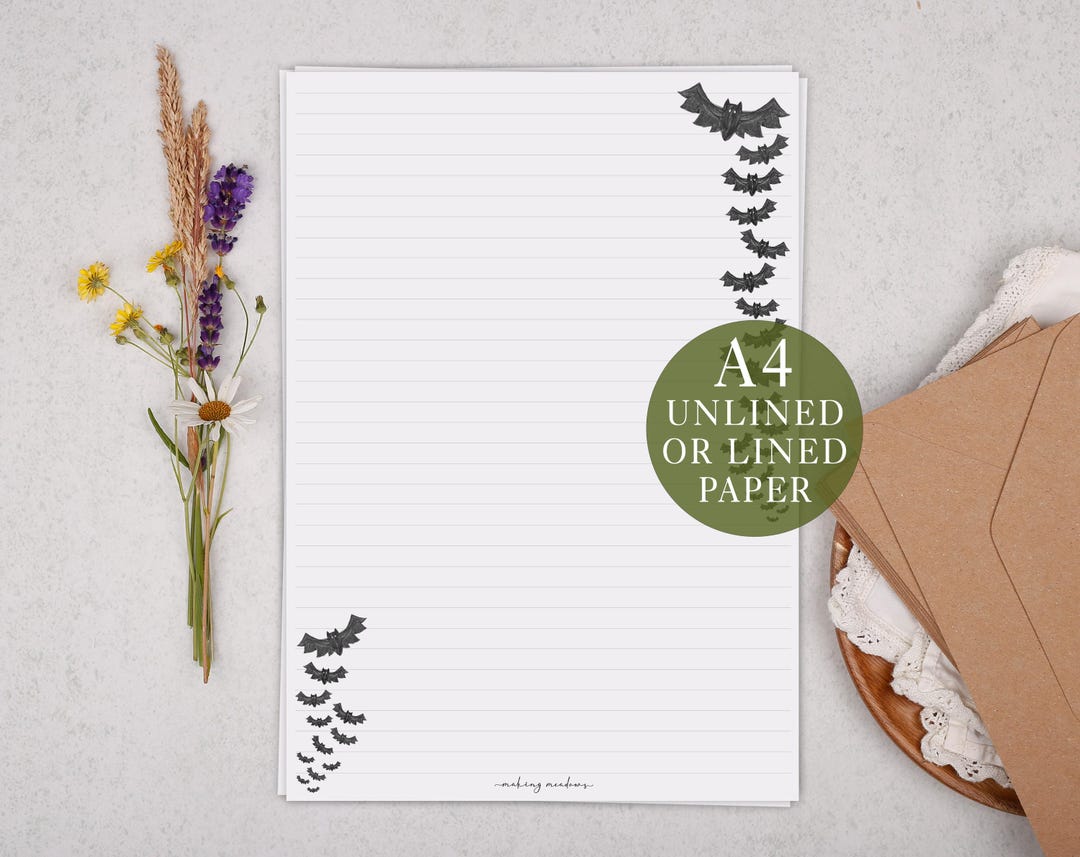 A4 Letter Writing Paper With Gothic Halloween Bats - Lined or Unlined ...