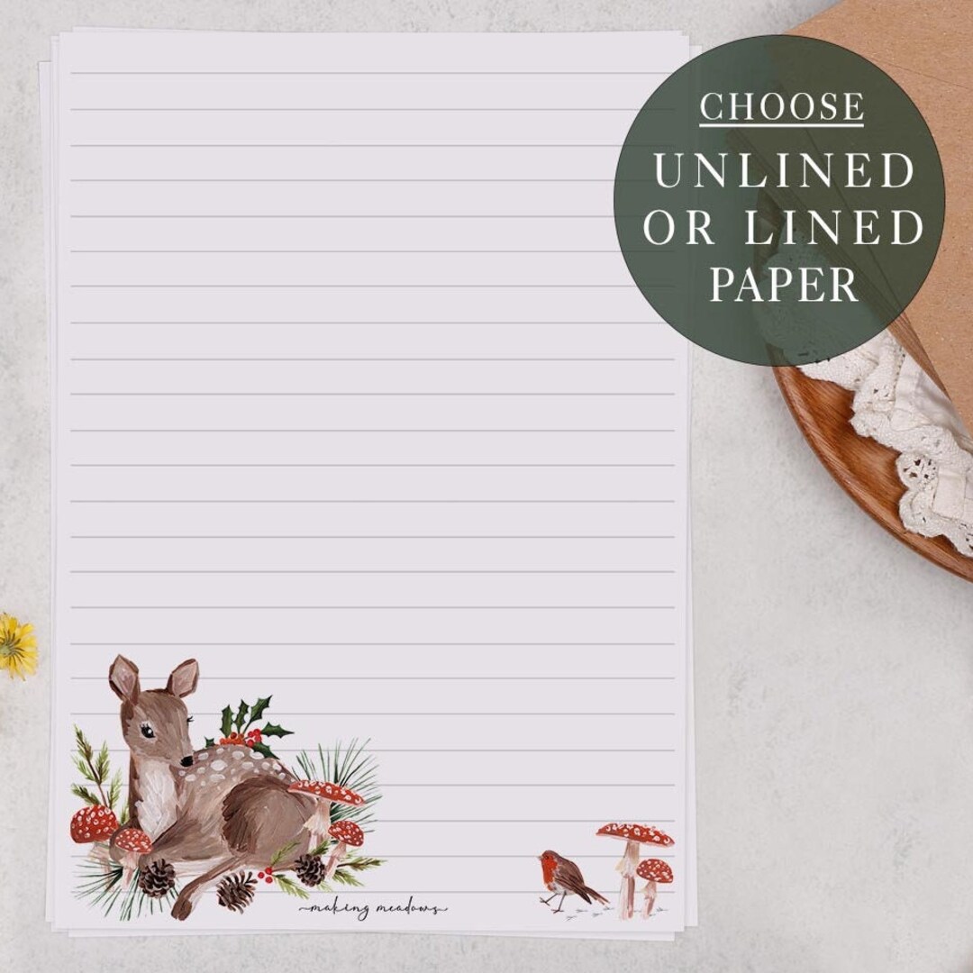 A5 Christmas Letter Writing Paper Sheets | Bambi Deer in Woodland ...