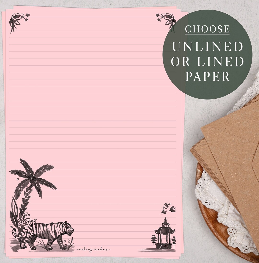 A4 Pink Letter Writing Paper Sheets | Tiger Floral Tropical Palm Design ...