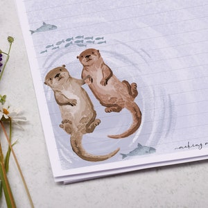 A4 Letter Writing Paper With Blue Otter Design - Lined or Unlined ...