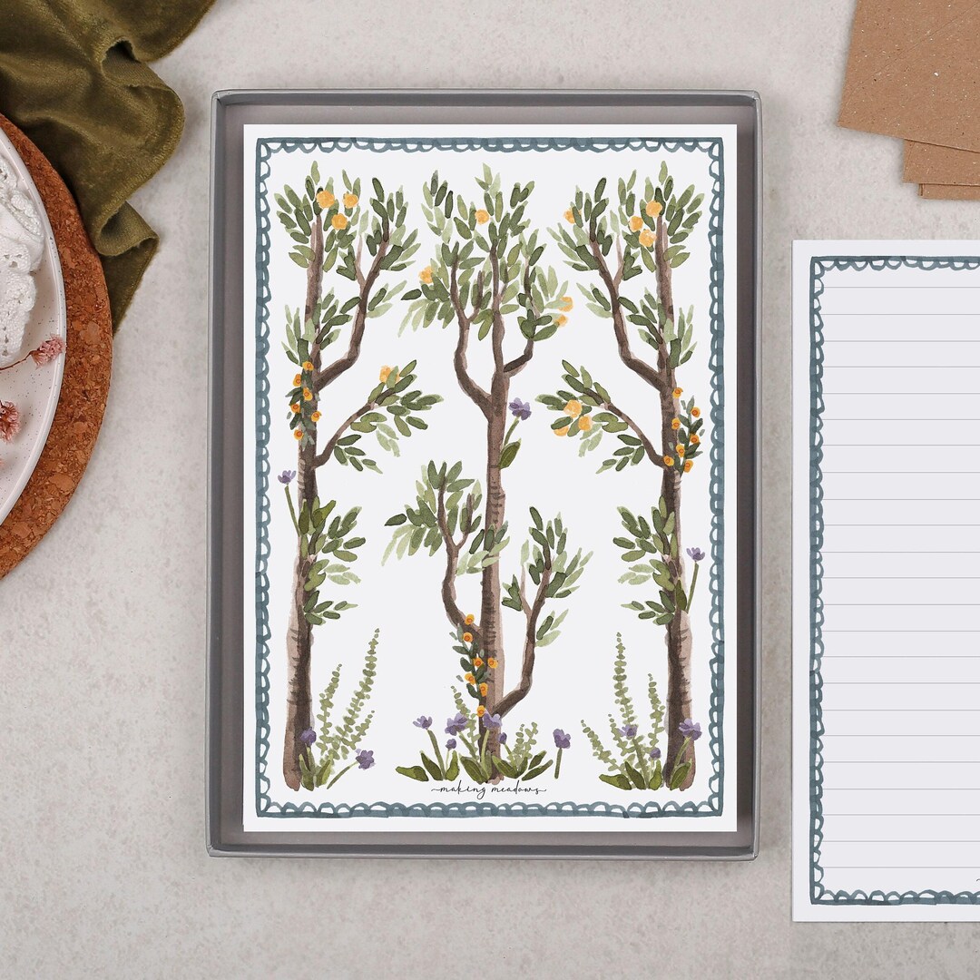 A5 Letter Writing Paper With Botanical Tree Pattern - Lined or Unlined ...