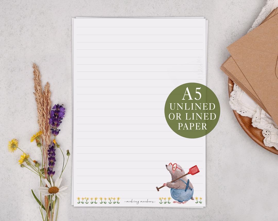 A5 Letter Writing Paper With Garden Mole - Lined or Unlined Stationery ...