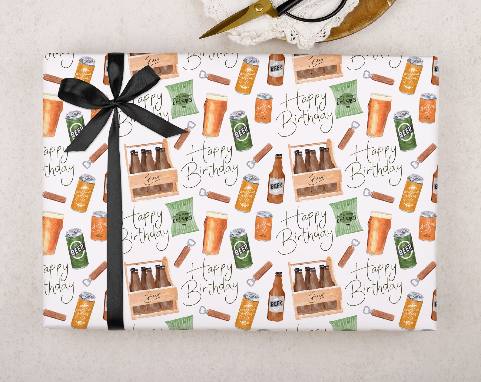 Pub Beer Wrapping Paper for Him Alcohol Happy Birthday Male Gift Wrap ...
