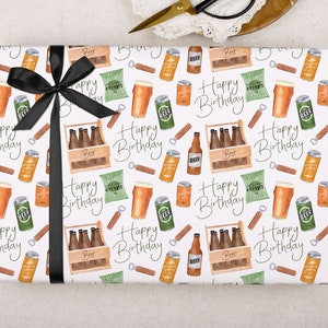 Pub Beer Wrapping Paper for Him | Alcohol Happy Birthday Male Gift Wrap ...