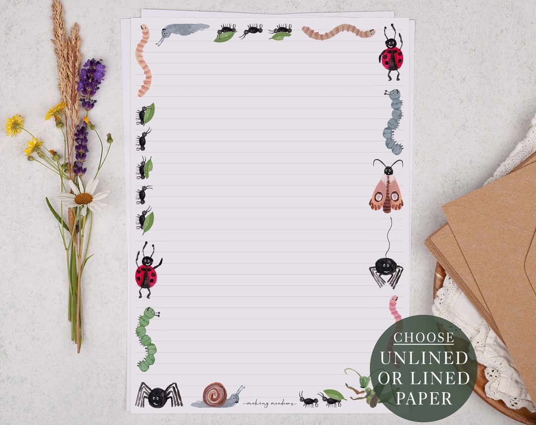 A4 Children's Letter Writing Paper Sheets | Creepy Crawly Bugs ...