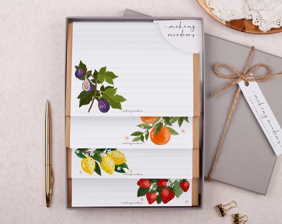 A5 Letter Writing Paper Traditional Fruit Design, Kraft Envelopes ...