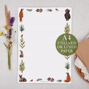 A4 Letter Writing Paper With Christmas Woodland Animals - Lined or ...