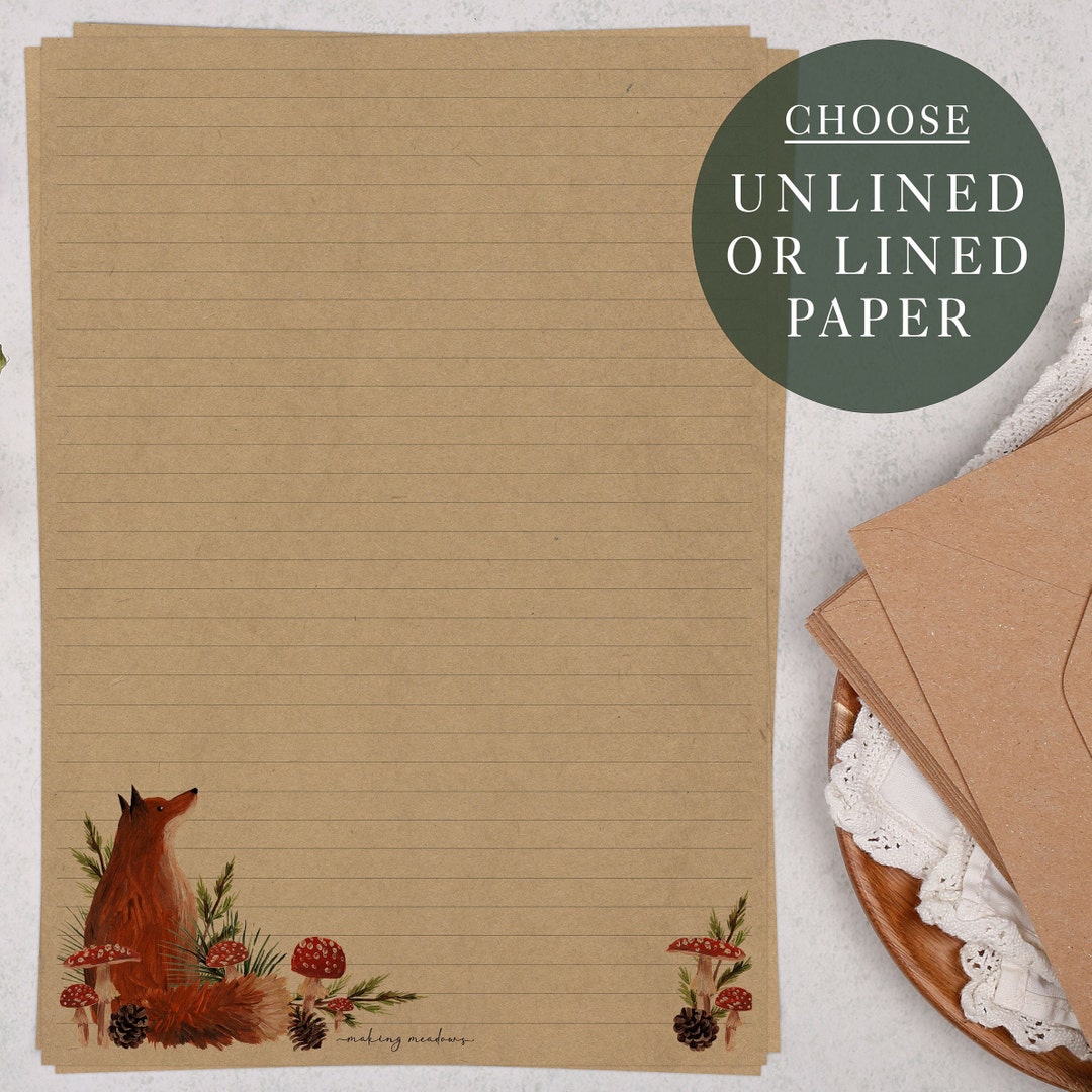 A4 Kraft Letter Writing Paper Sheets | Woodland Fox With Foliage ...