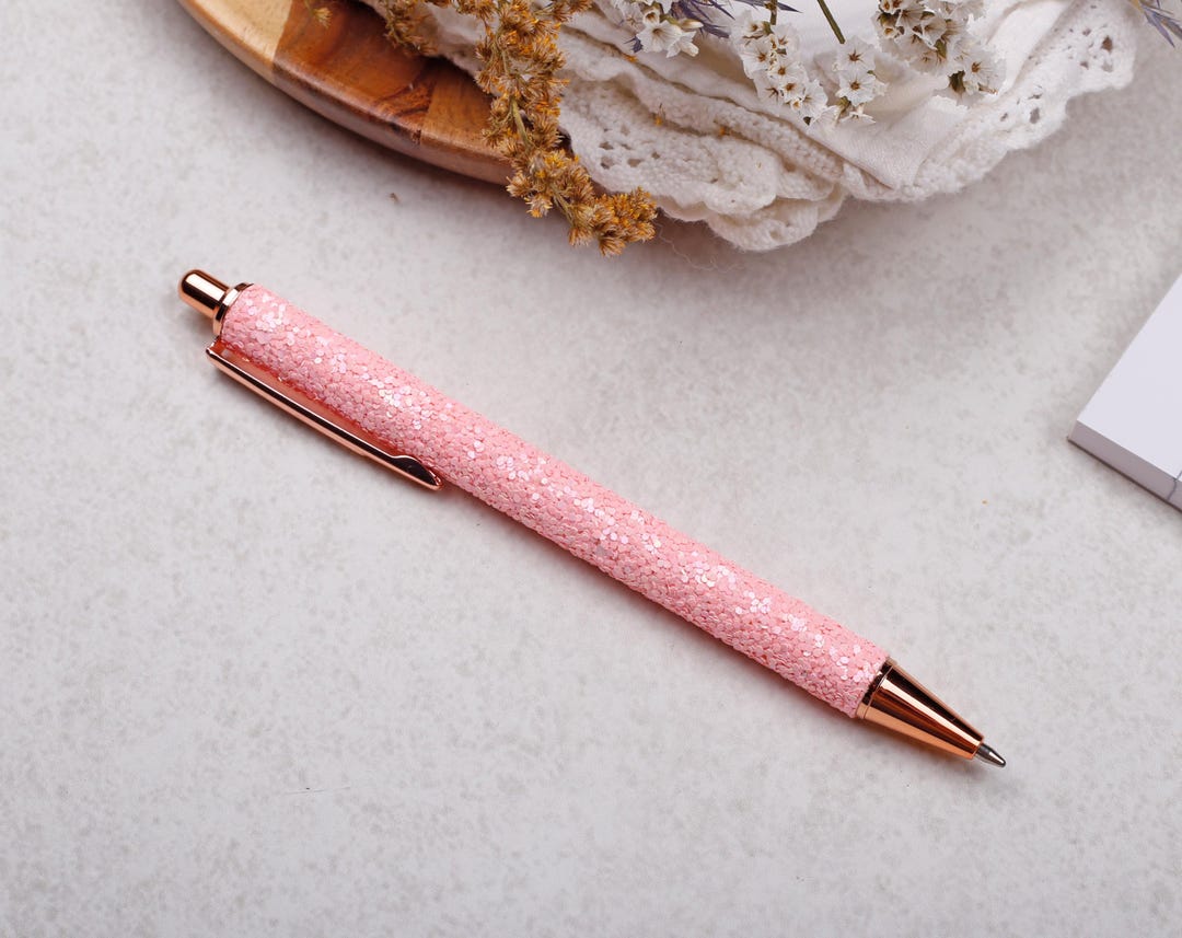 Pink Glitter & Rose Gold Ballpoint Pen | Cute Disco Pen | Black Ink ...