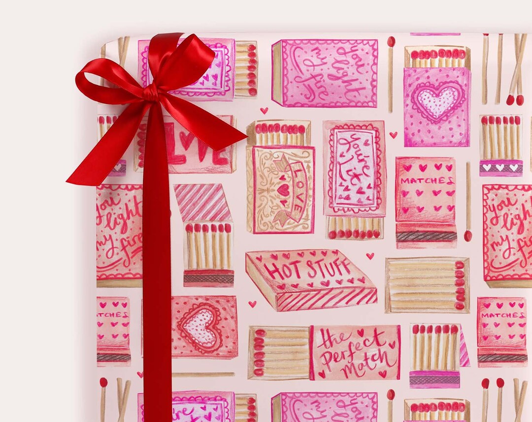 Matchbox Pun Gift Wrapping Paper for Her or Him | Love Anniversary ...