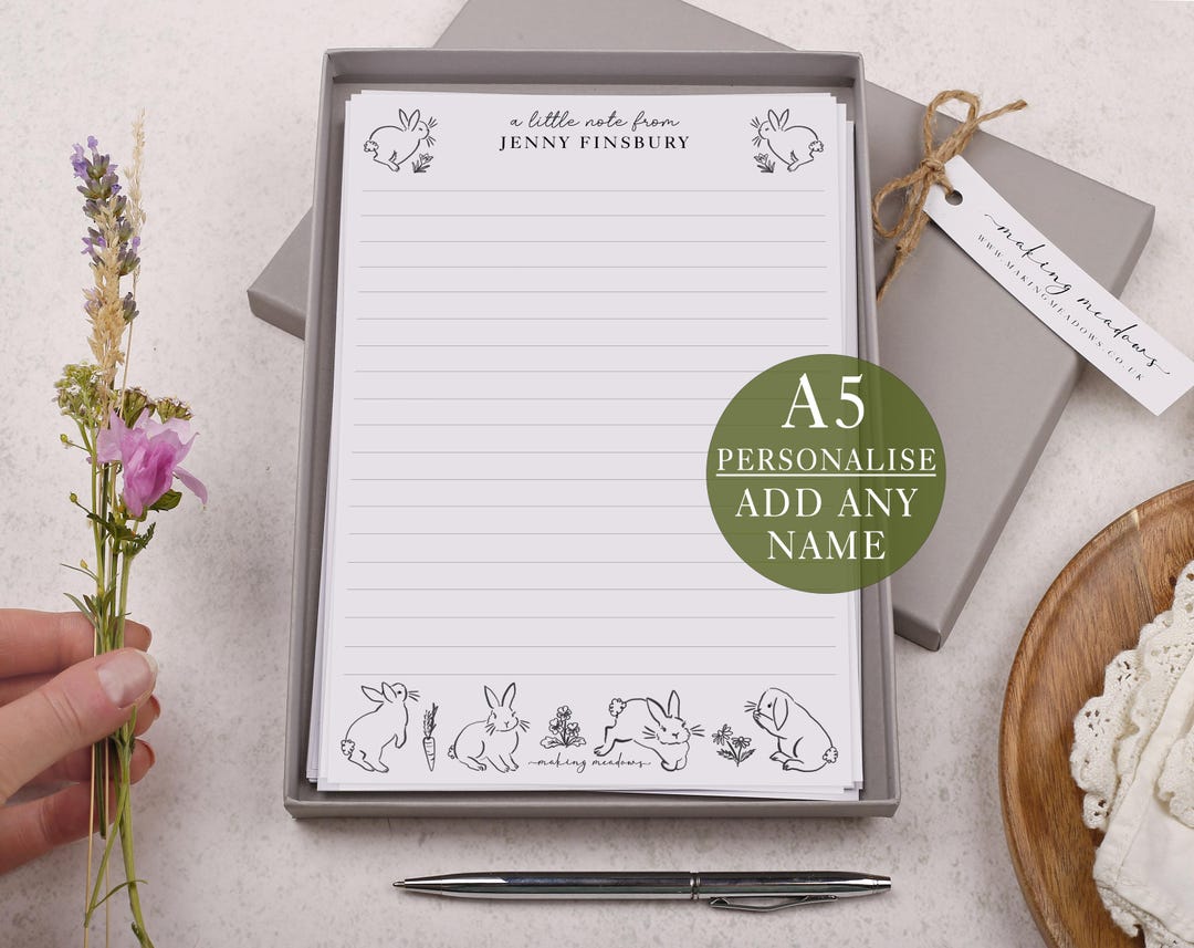 A5 Personalised Letter Writing Paper With Easter Bunny Rabbit - Lined ...