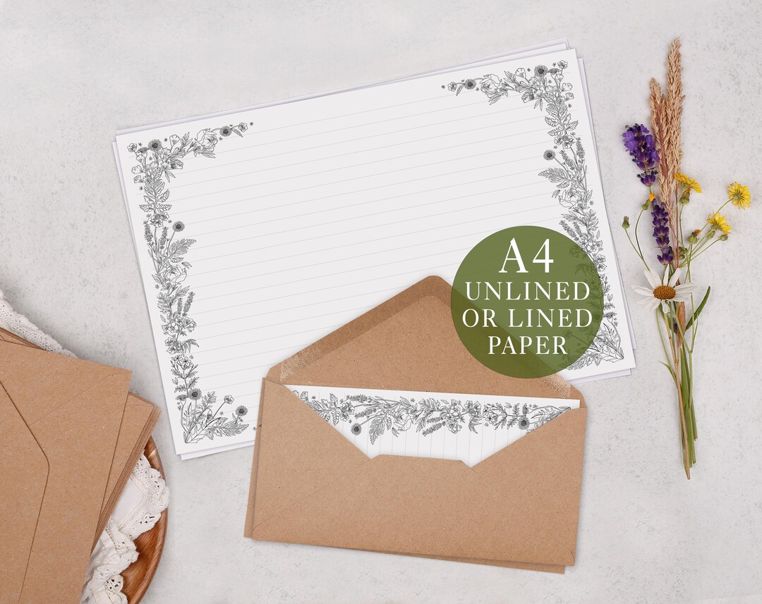 A4 Landscape Letter Writing Paper With Simple Floral - Lined or Unlined ...